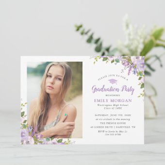 Lilac Floral Photo Graduation Party Invitation | Zazzle