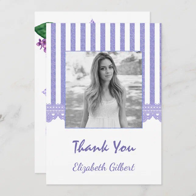 Lilac Floral Photo Graduation Thank You Card | Zazzle