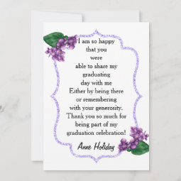 Lilac Floral Photo Graduation Thank You Card | Zazzle