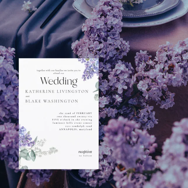 Lilac Floral Wedding Invitation | Zazzle