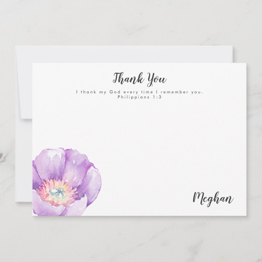 Lilac Flower Personalized Scripture Thank You Card | Zazzle