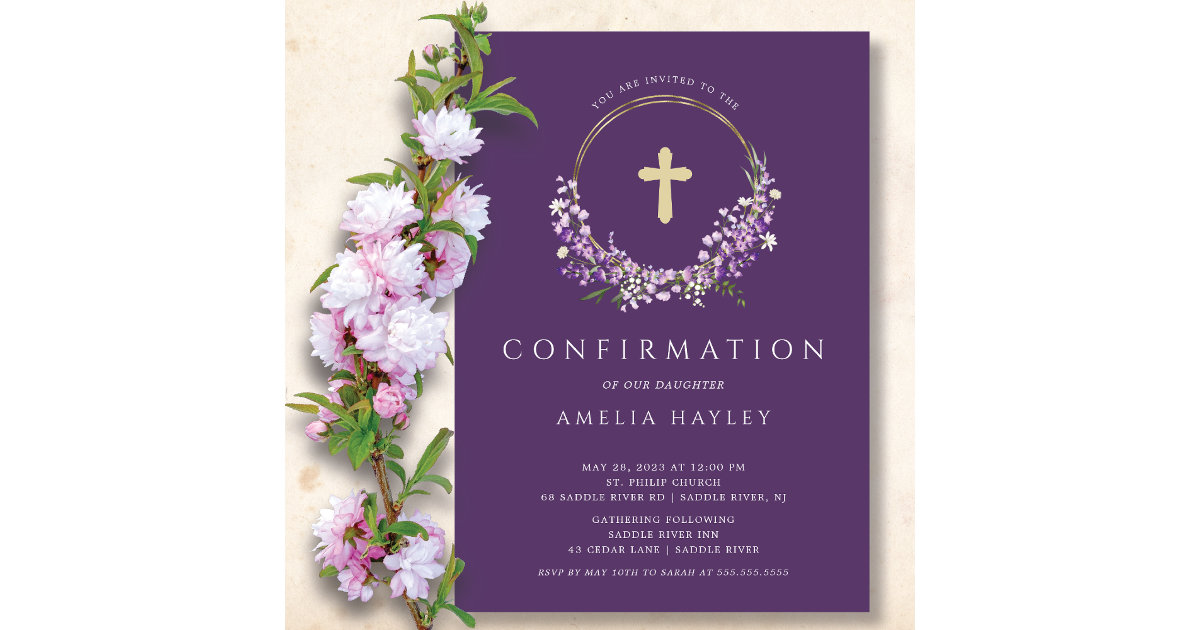 Lilac Flowers Girls First Confirmation Invitation | Zazzle