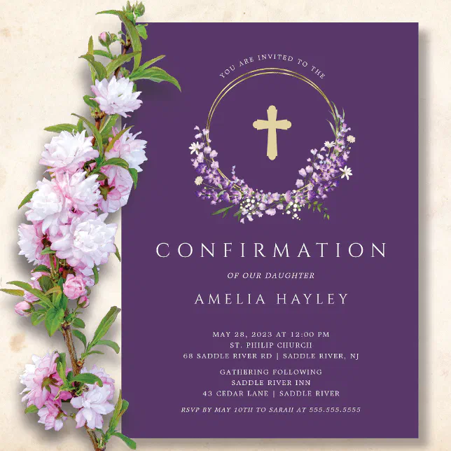 Lilac Flowers Girls First Confirmation Invitation | Zazzle