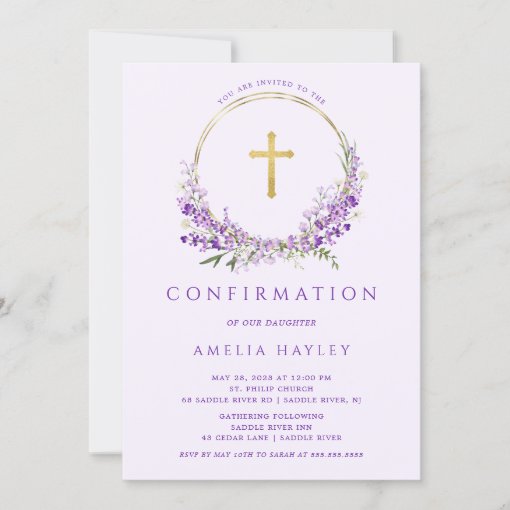 Lilac Flowers Girls First Confirmation Invitation | Zazzle