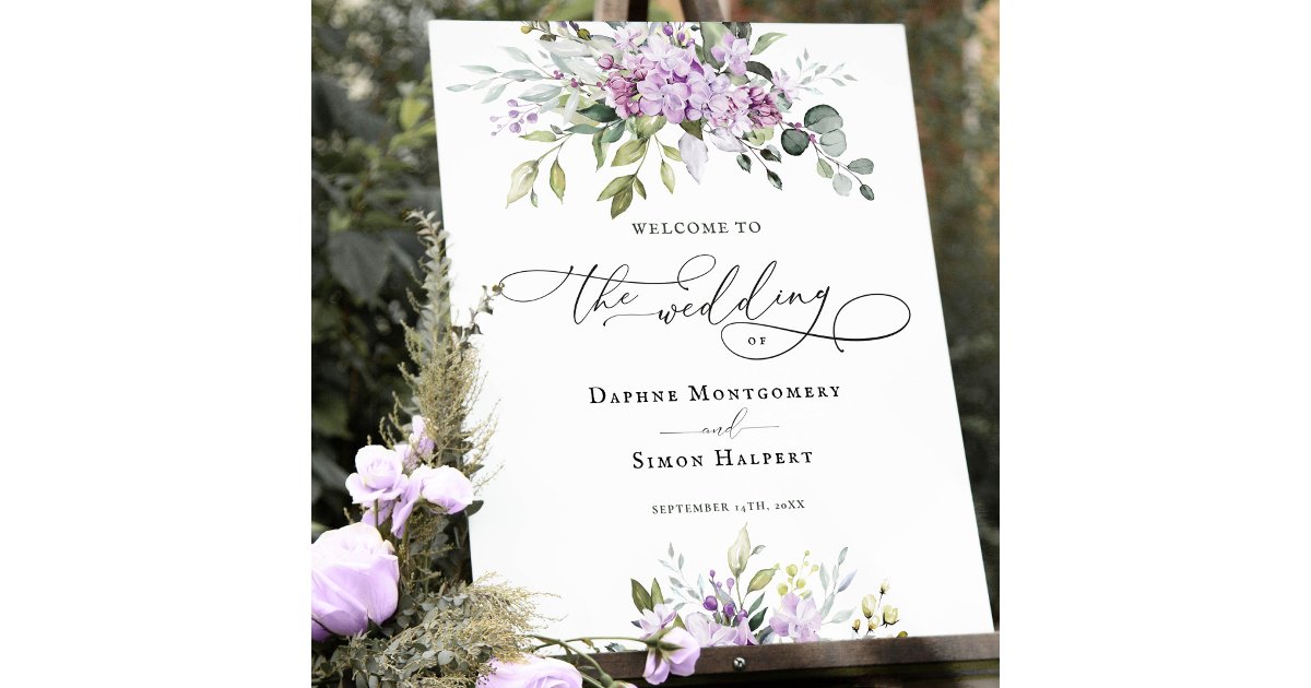 Lilac Greenery Boho Welcome Wedding Sign | Zazzle