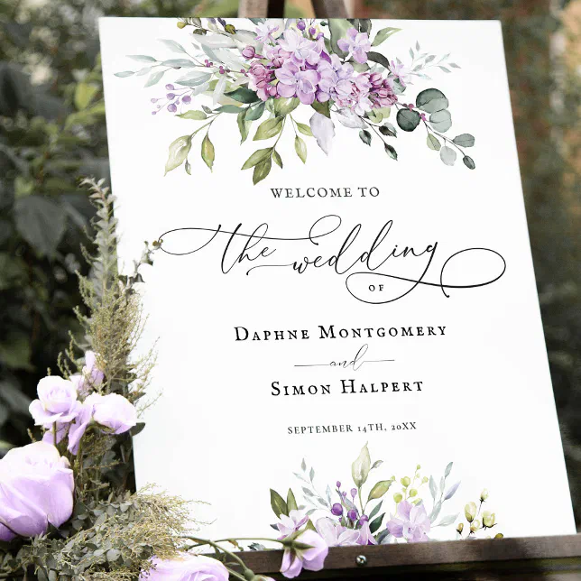 Lilac Greenery Boho Welcome Wedding Sign | Zazzle