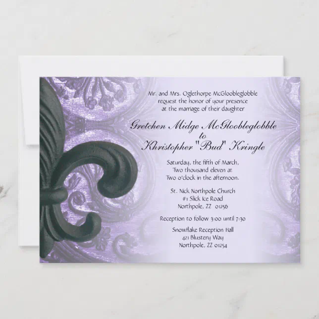 Lilac Iron Fleur De Lis Wedding Invitation Zazzle