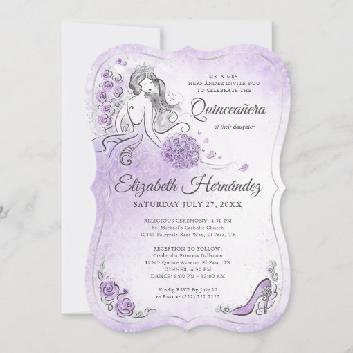 Lilac Lavender and Silver Princess Quince Birthday Invitation | Zazzle