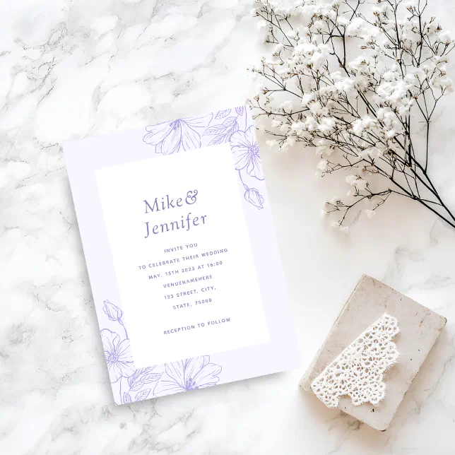 Lilac Lavender Drawn Floral Botanical QR Code Invitation | Zazzle