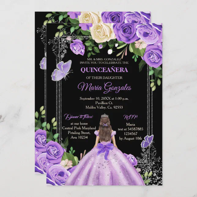 Lilac lavender purple silver colors Quinceanera Invitation | Zazzle