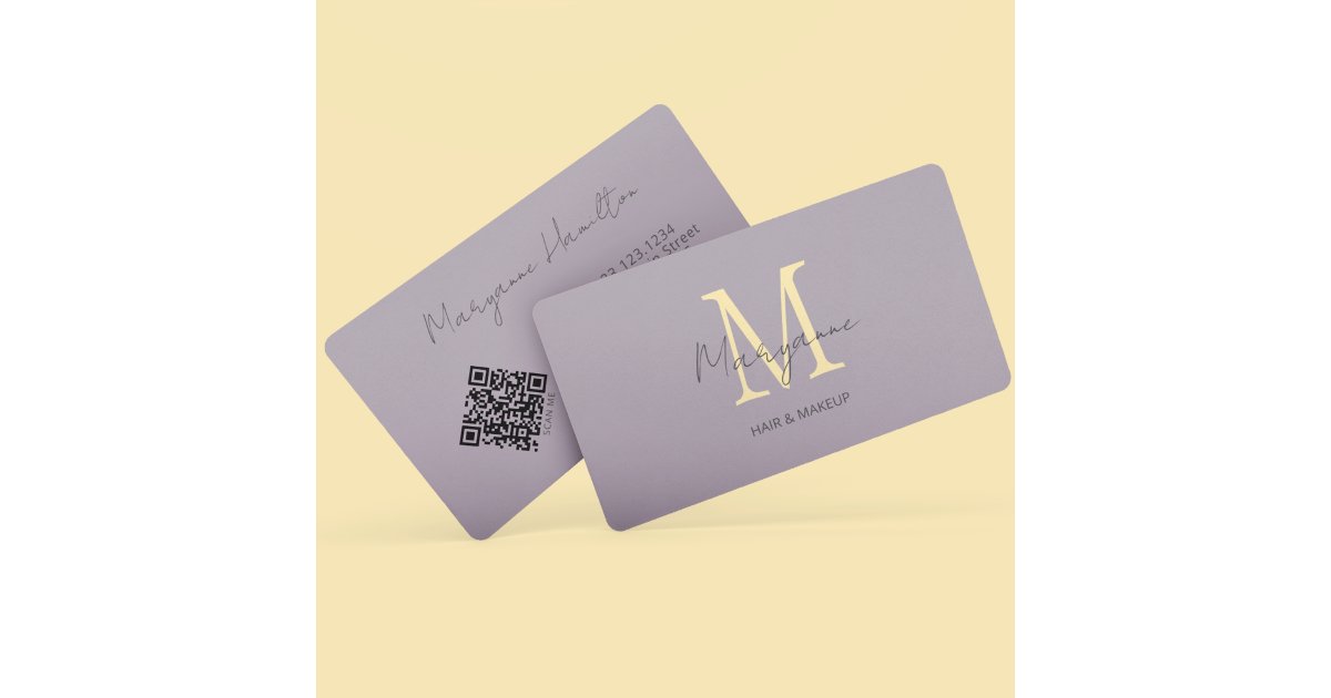 Lilac Monogram QR Code Business Card | Zazzle