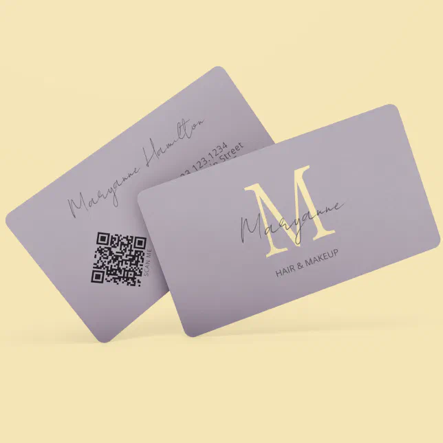 Lilac Monogram QR Code Business Card | Zazzle