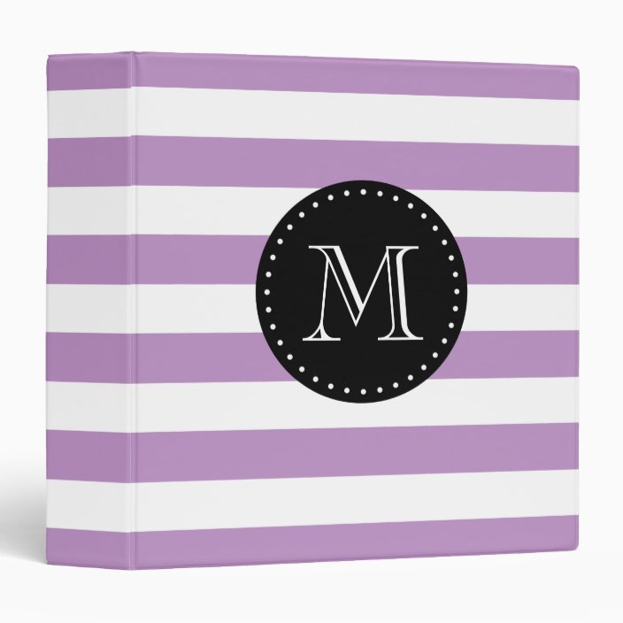 Lilac Purple and Black Stripes Custom Monogram 3 Ring Binder | Zazzle