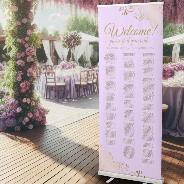 Lilac Purple & Gold Alphabetical Seating Chart Retractable Banner | Zazzle