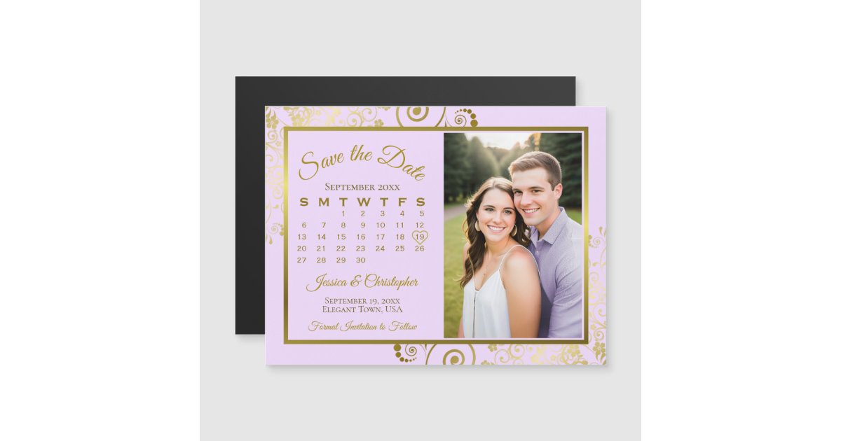 Lilac Purple Gold Calendar Photo Save Date Magnet | Zazzle