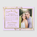 Lilac Purple Gold Calendar Photo Save Date Magnet | Zazzle