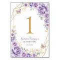 Lilac Purple Gold Floral Quinceanera Table Number | Zazzle
