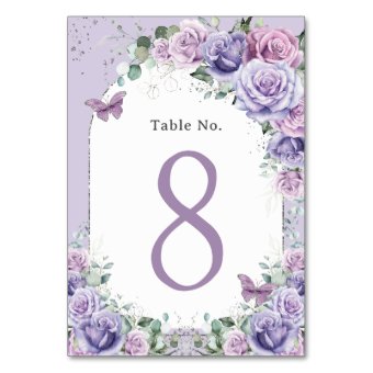 Lilac Purple Lavender Floral Birthday Quinceanera Table Number | Zazzle