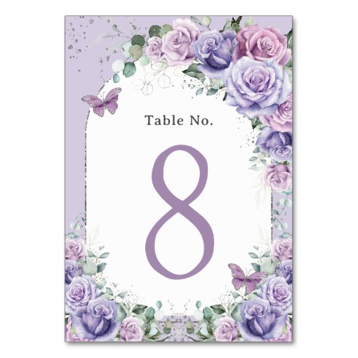 Lilac Purple Lavender Floral Birthday Quinceanera Table Number | Zazzle