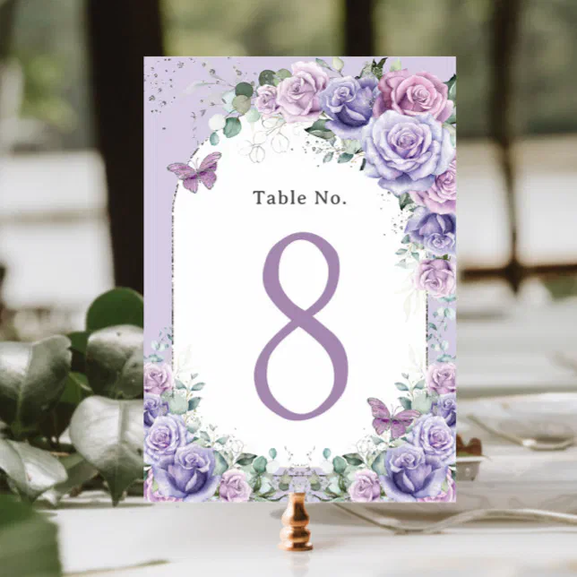 Lilac Purple Lavender Floral Birthday Quinceanera Table Number | Zazzle