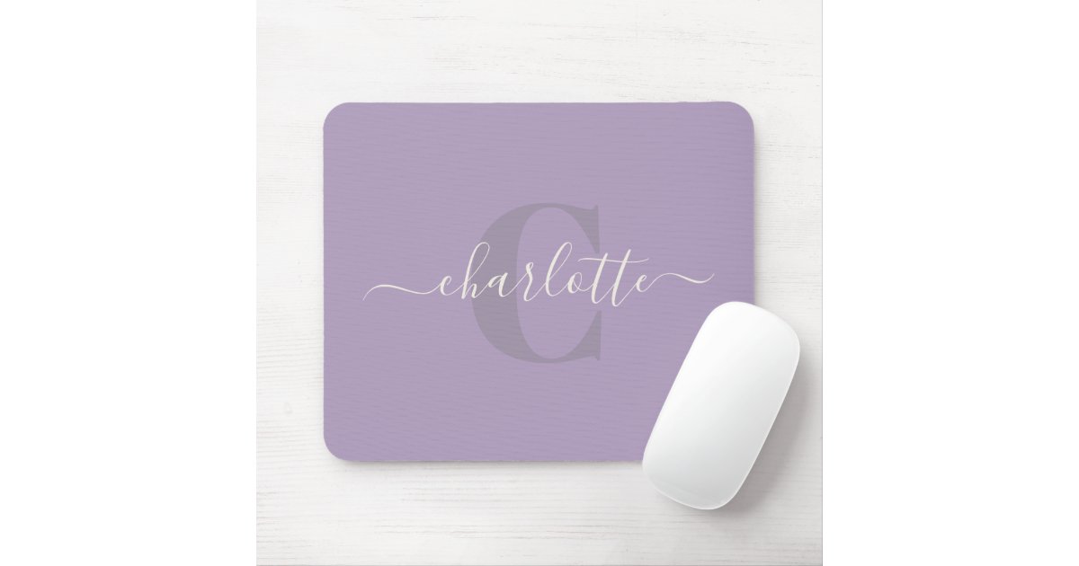Lilac Purple | Personalized Script Monogram Name Mouse Pad | Zazzle