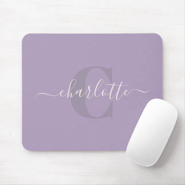 Lilac Purple | Personalized Script Monogram Name Mouse Pad | Zazzle
