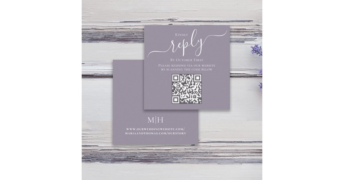 Lilac QR Code RSVP Minimalist Calligraphy Enclosure Card | Zazzle