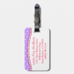 Lilac red ladybug & polka dots named luggage tag | Zazzle