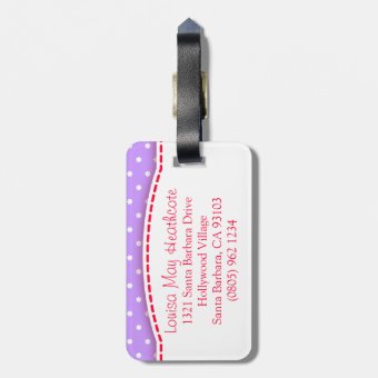 Lilac red ladybug & polka dots named luggage tag | Zazzle