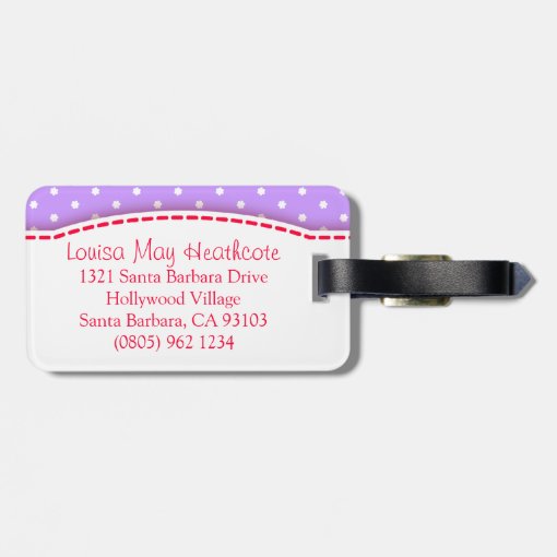 Lilac red ladybug & polka dots named luggage tag | Zazzle