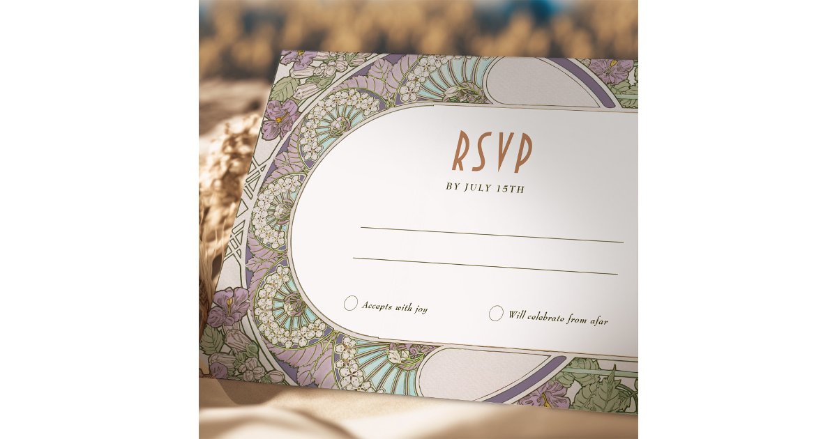 Lilac RSVP Insert Vintage Art Nouveau Deco Mucha Invitation | Zazzle