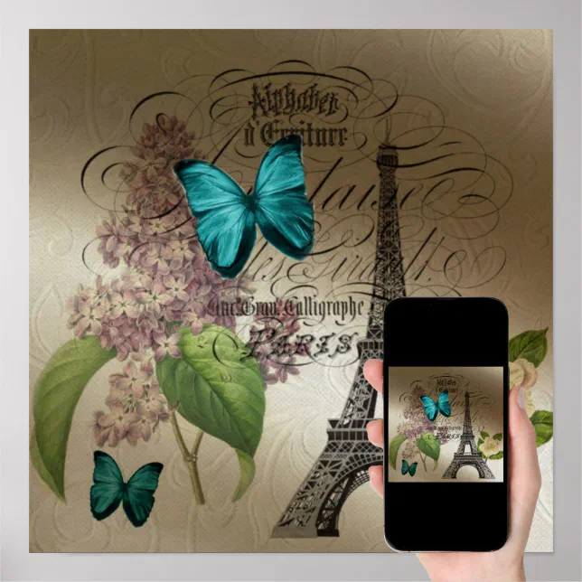 lilac scripts modern vintage paris eiffel tower poster | Zazzle