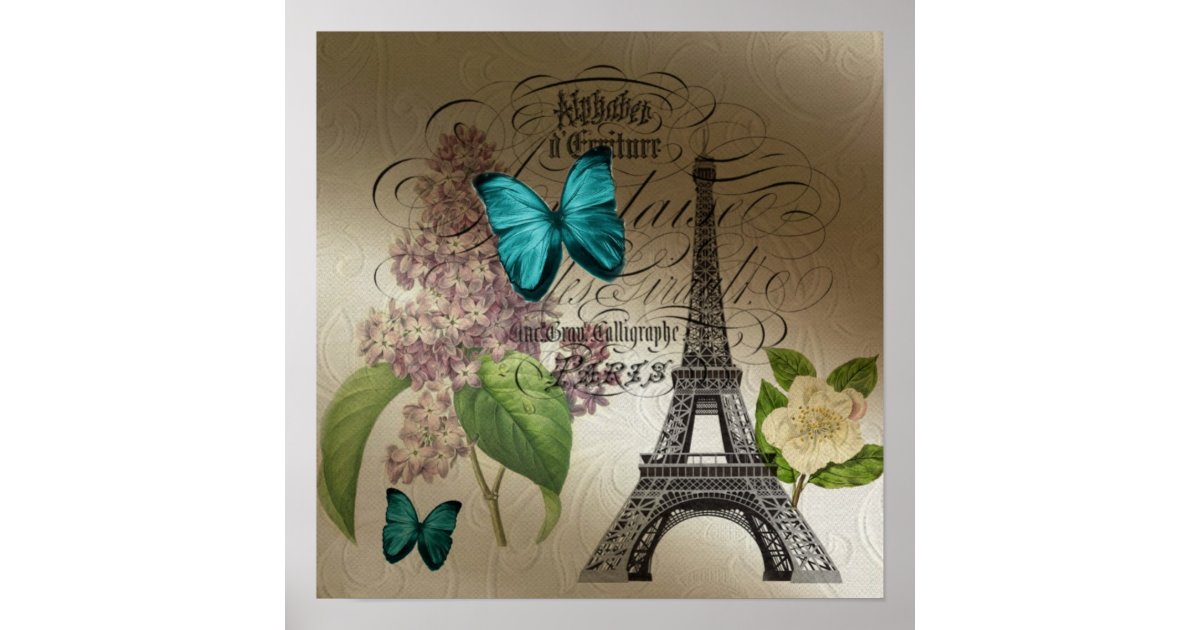 lilac scripts modern vintage paris eiffel tower poster | Zazzle