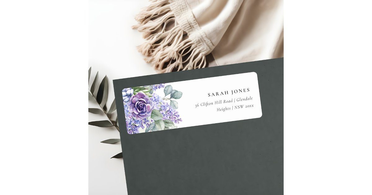 Lilac Succulent Eucalyptus Botanical Bunch Address Label | Zazzle
