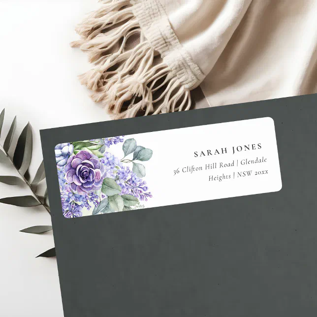 Lilac Succulent Eucalyptus Botanical Bunch Address Label | Zazzle