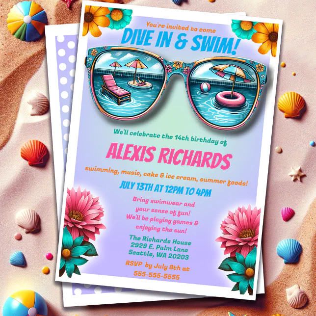 Lilac Summer Splash Birthday Pool Party Invitation | Zazzle