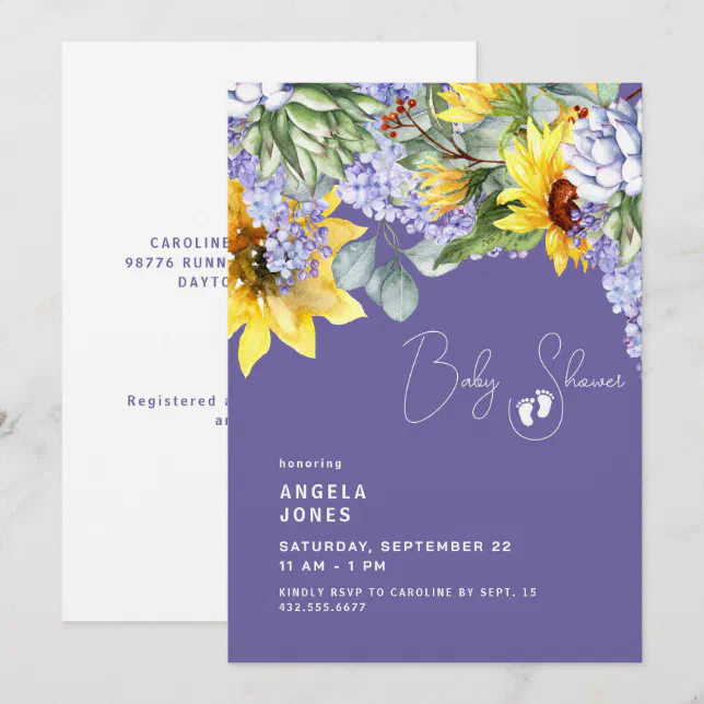 Lilac & Sunflower Floral Baby Shower Invitation | Zazzle