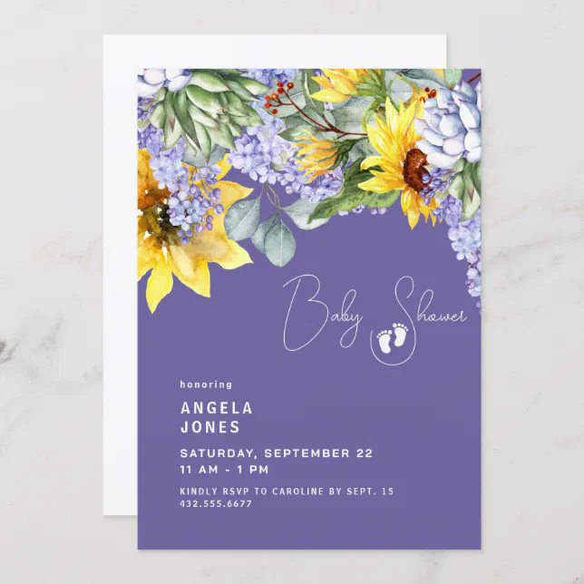 Lilac & Sunflower Floral Baby Shower Invitation | Zazzle