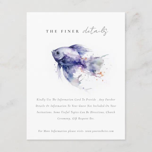 Lilac Watercolor Coastal Fish Wedding Details Enclosure Card | Zazzle