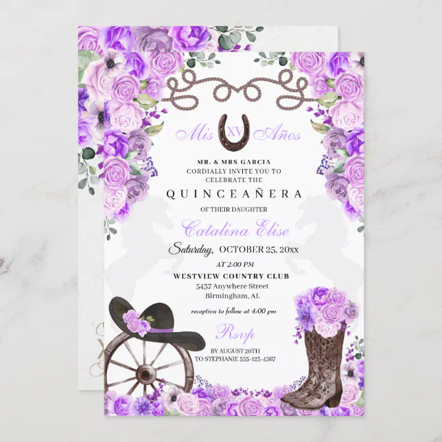 Lilac Western Charra Ranchero Quinceanera Invitation | Zazzle