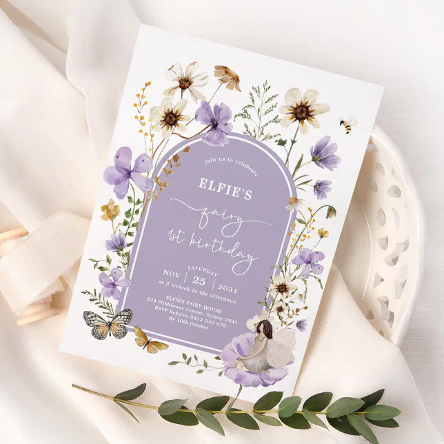 Lilac Wildflower Fairy First Birthday Garden Party Invitation | Zazzle