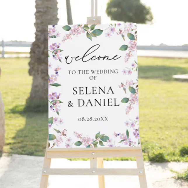 Lilac Wildflowers Chic Wedding Welcome Sign | Zazzle