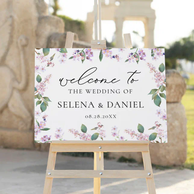 Lilac Wildflowers Chic Wedding Welcome Sign | Zazzle