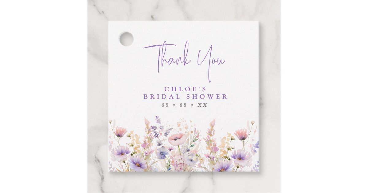 Lilac Wildflowers Thank You Bridal Shower Favor Tags | Zazzle