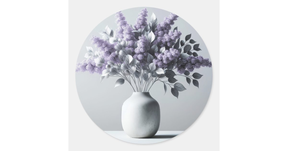 Lilacs and Silver Leaf Bouquet Classic Round Sticker | Zazzle