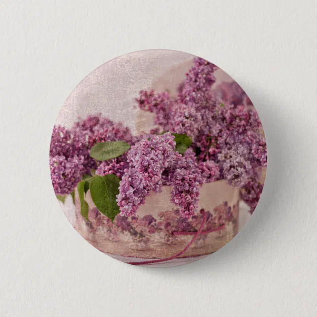 Lilacs In A Victorian Hat Box Button | Zazzle
