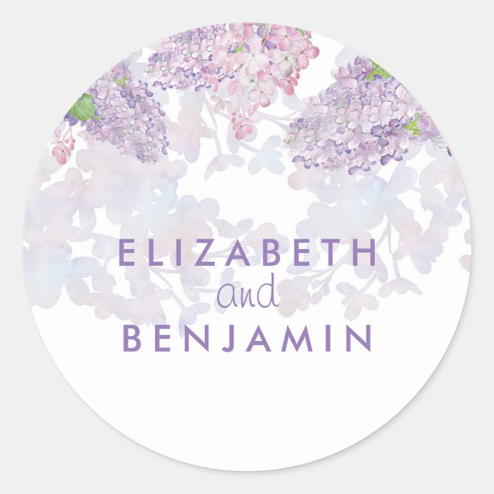 Lilacs Watercolor Floral Elegant Wedding Classic Round Sticker | Zazzle.com