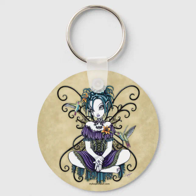 "Lillian" Gothic Hummingbird Fairy Art Keychain | Zazzle