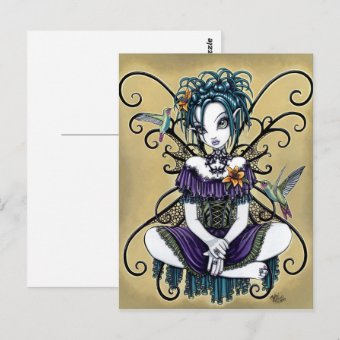 "Lillian" Gothic Hummingbird Fairy Art Postcard | Zazzle