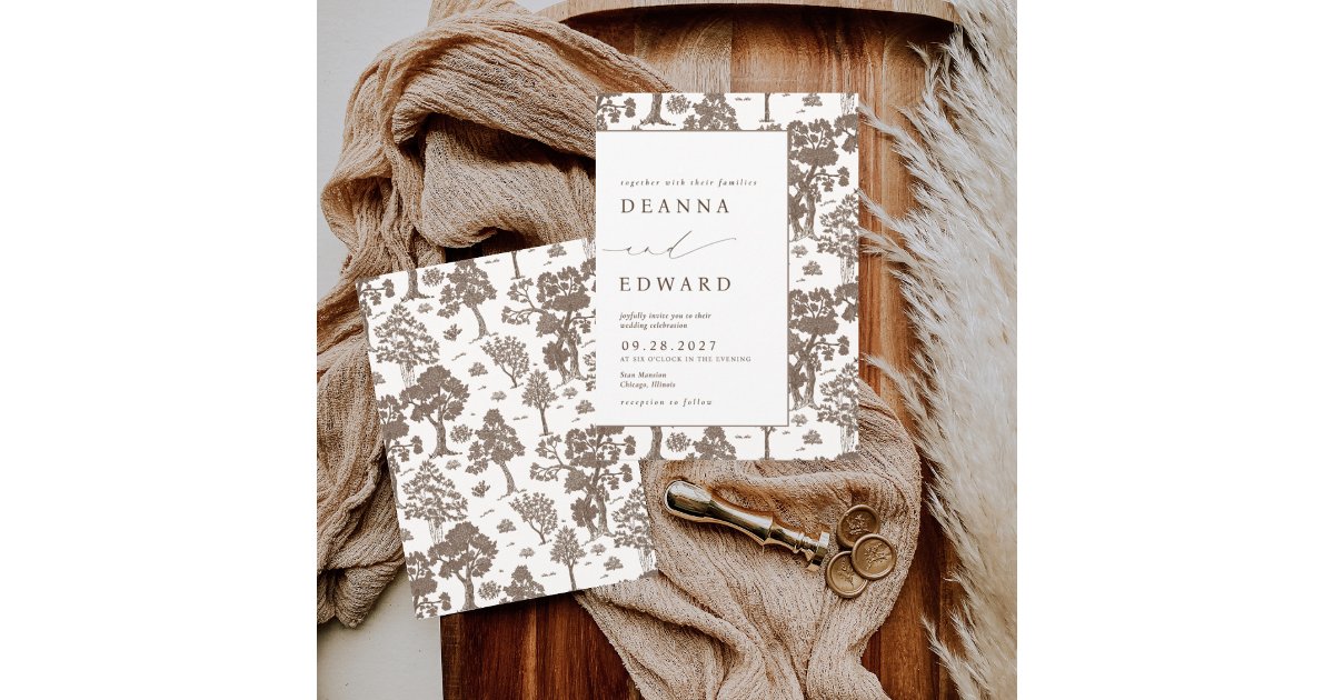 LILLIE Elegant Mocha Brown Wedding Invitation | Zazzle